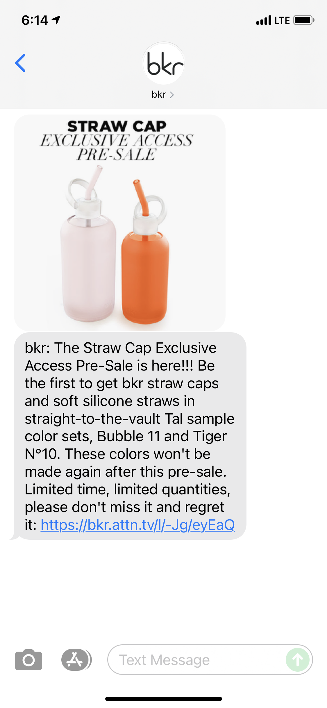 bkr Text Message Marketing Example – 08.19.2021 | SMS Archives