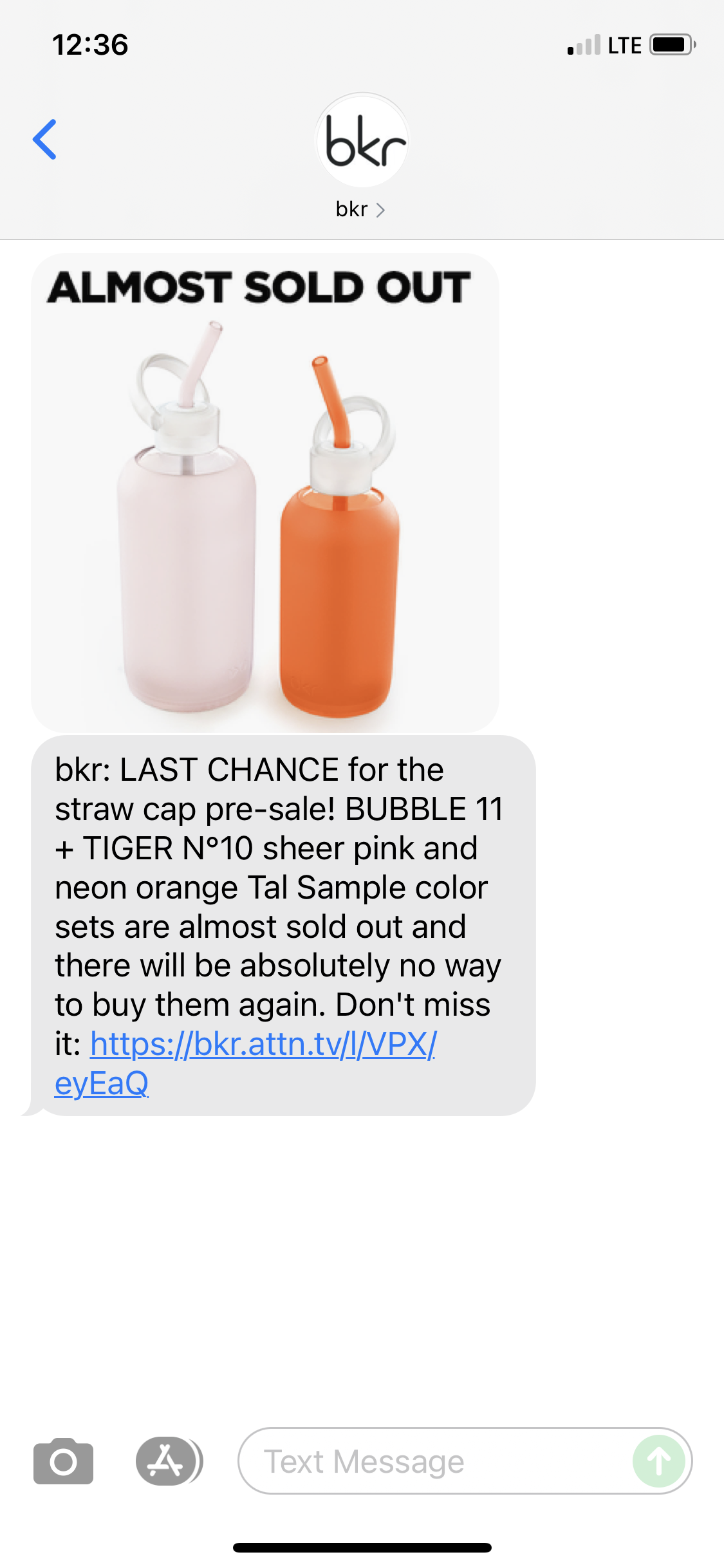 bkr Text Message Marketing Example – 08.29.2021 | SMS Archives