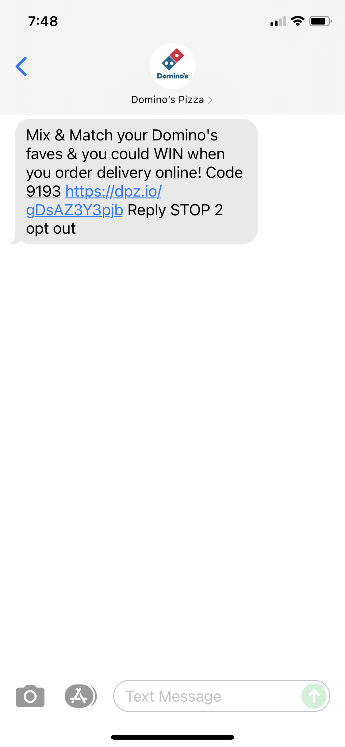 Domino’s Text Message Marketing Example – 09.17.2021 | SMS Archives