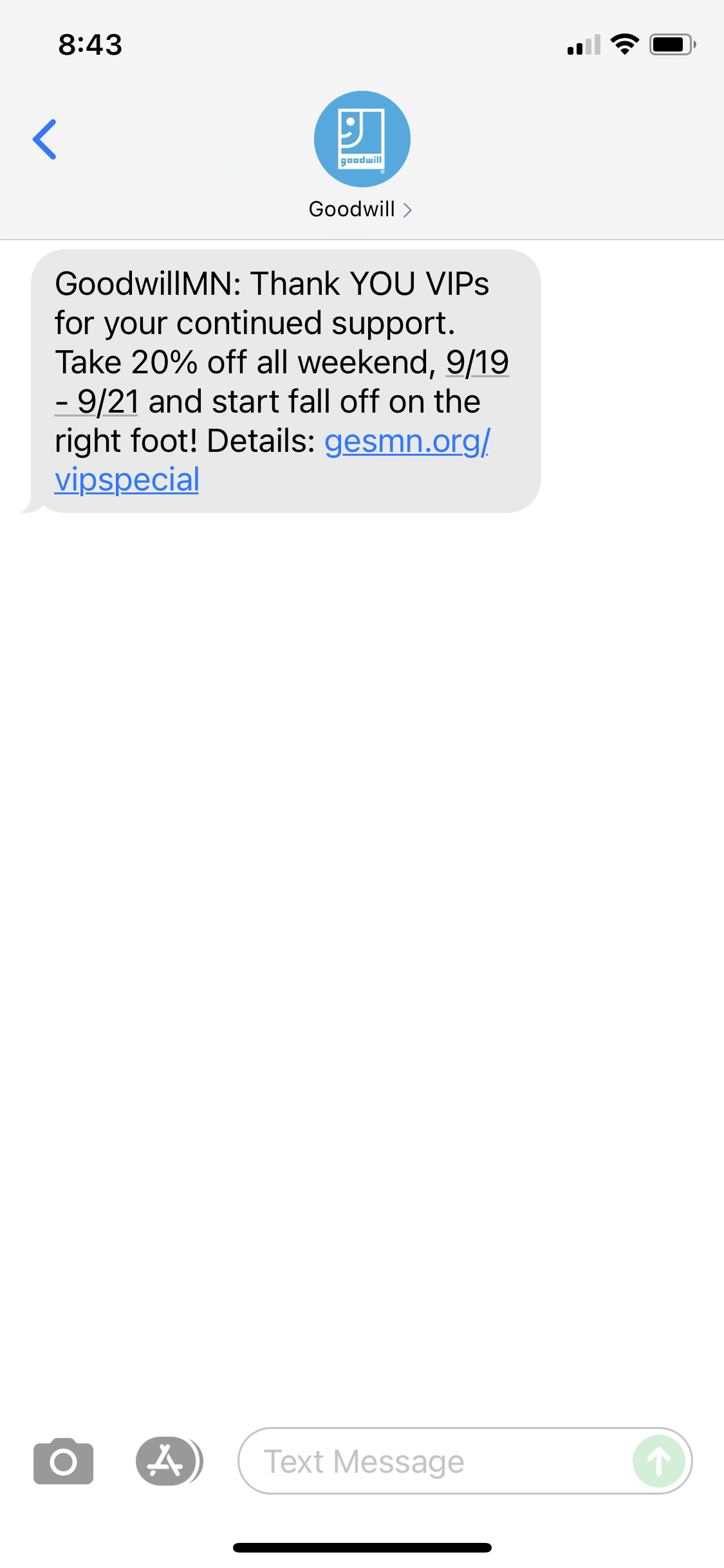 Goodwill Text Marketing Examples | SMS Archives