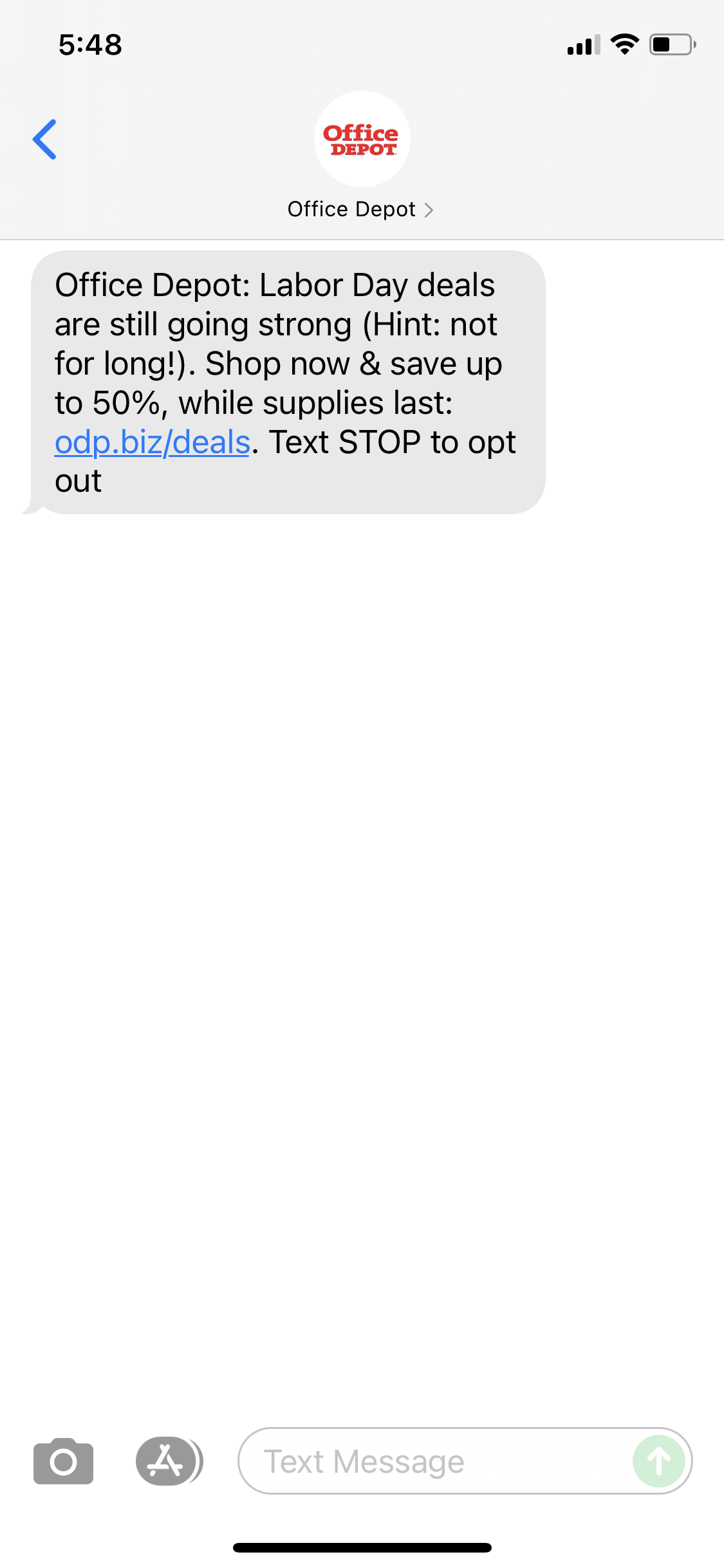 Office Depot Text Message Marketing Example – 09.07.2021 | SMS Archives