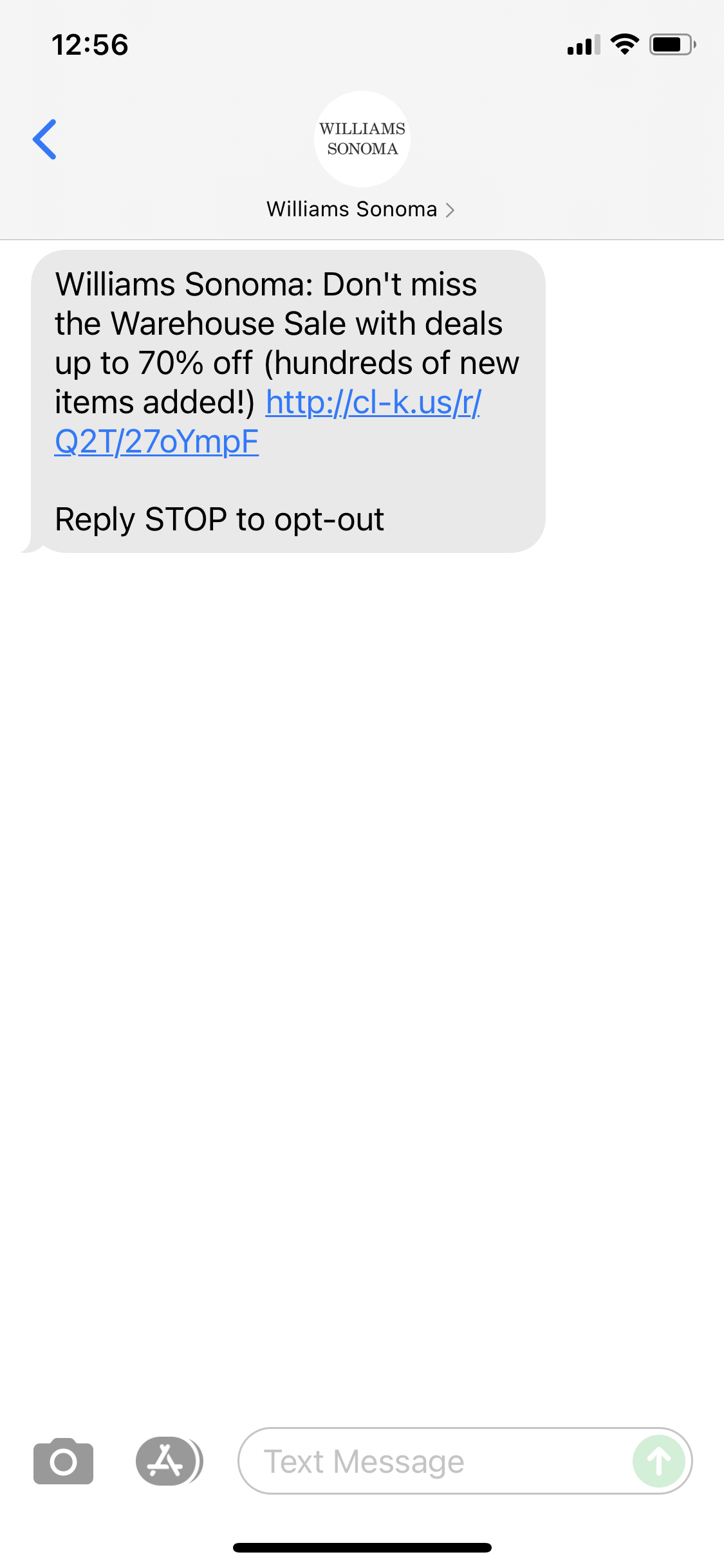 Williams Sonoma Text Marketing Examples | SMS Archives