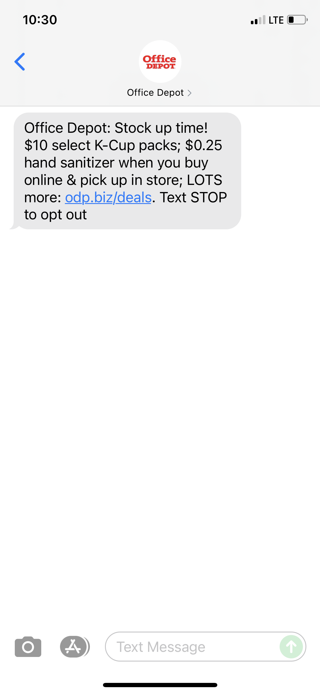 Office Depot Text Message Marketing Example – 10.26.2021 | SMS Archives