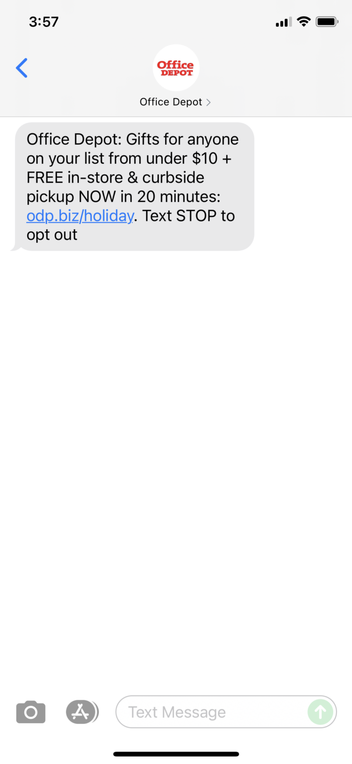 Office Depot Text Message Marketing Example – 10.28.2021 | SMS Archives
