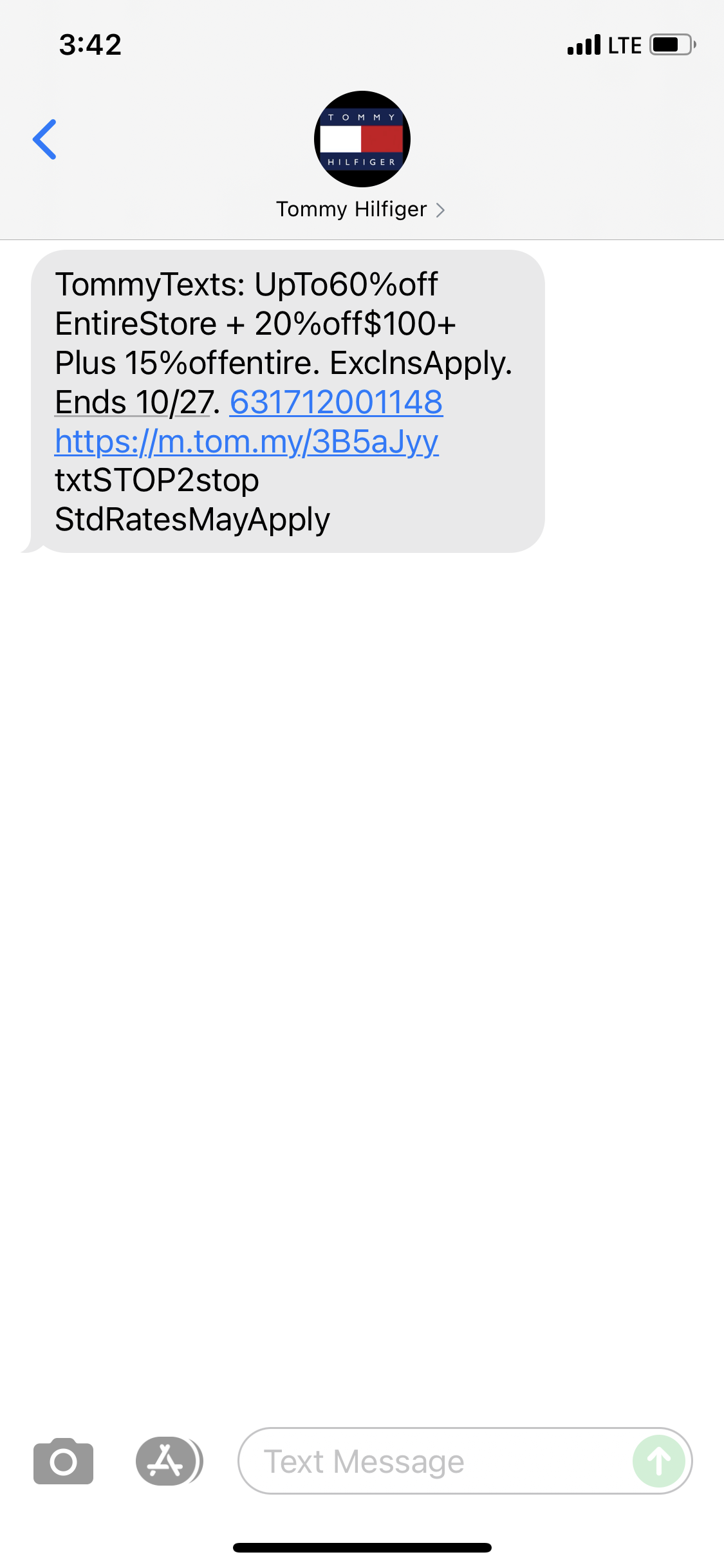 Tommy Hilfiger Text Message Marketing Example 10 22 2021 SMS Archives