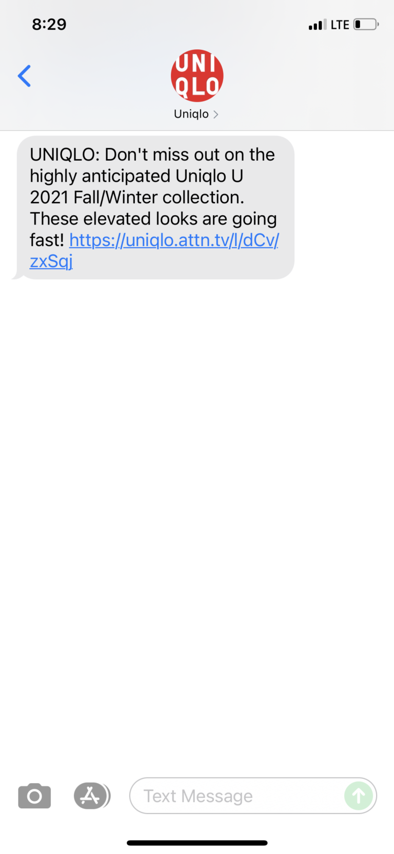 UNIQLO Text Message Marketing Example – 09.30.2021 | SMS Archives