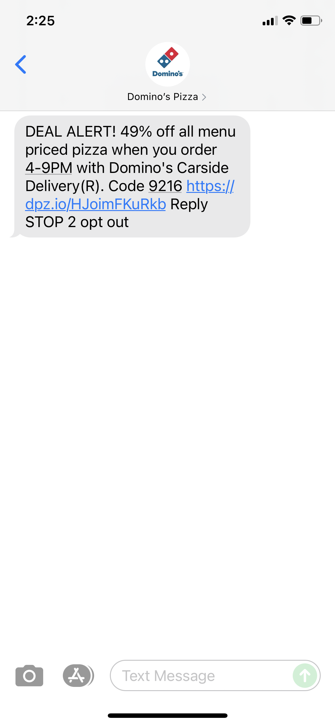 Domino’s Text Message Marketing Example – 11.08.2021 | SMS Archives