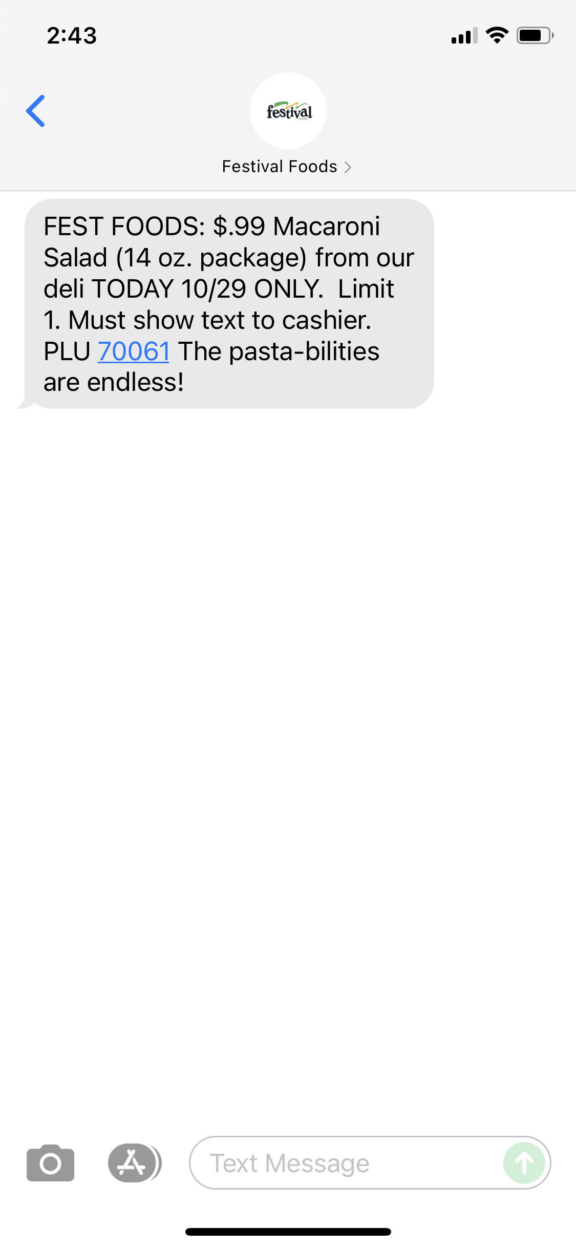 Festival Foods Text Message Marketing Example – 10.29.2021 | SMS Archives