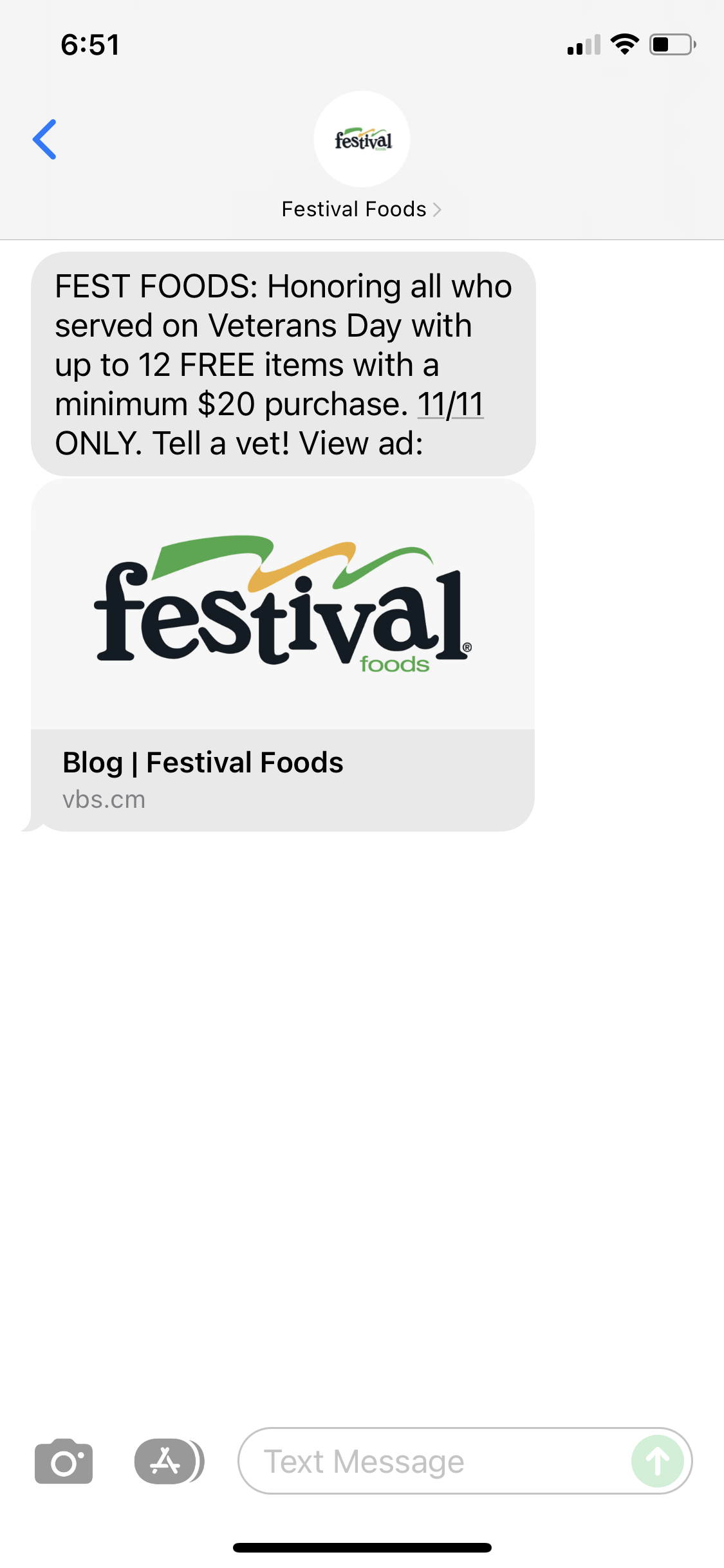 Festival Foods Text Message Marketing Example – 11.10.2021 | SMS Archives