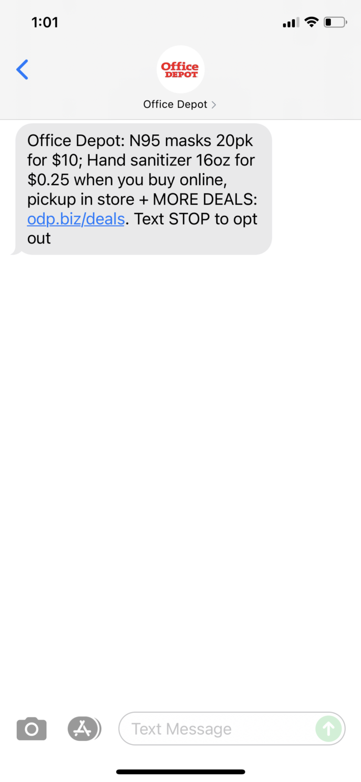 Office Depot Text Message Marketing Example – 11.04.2021 | SMS Archives