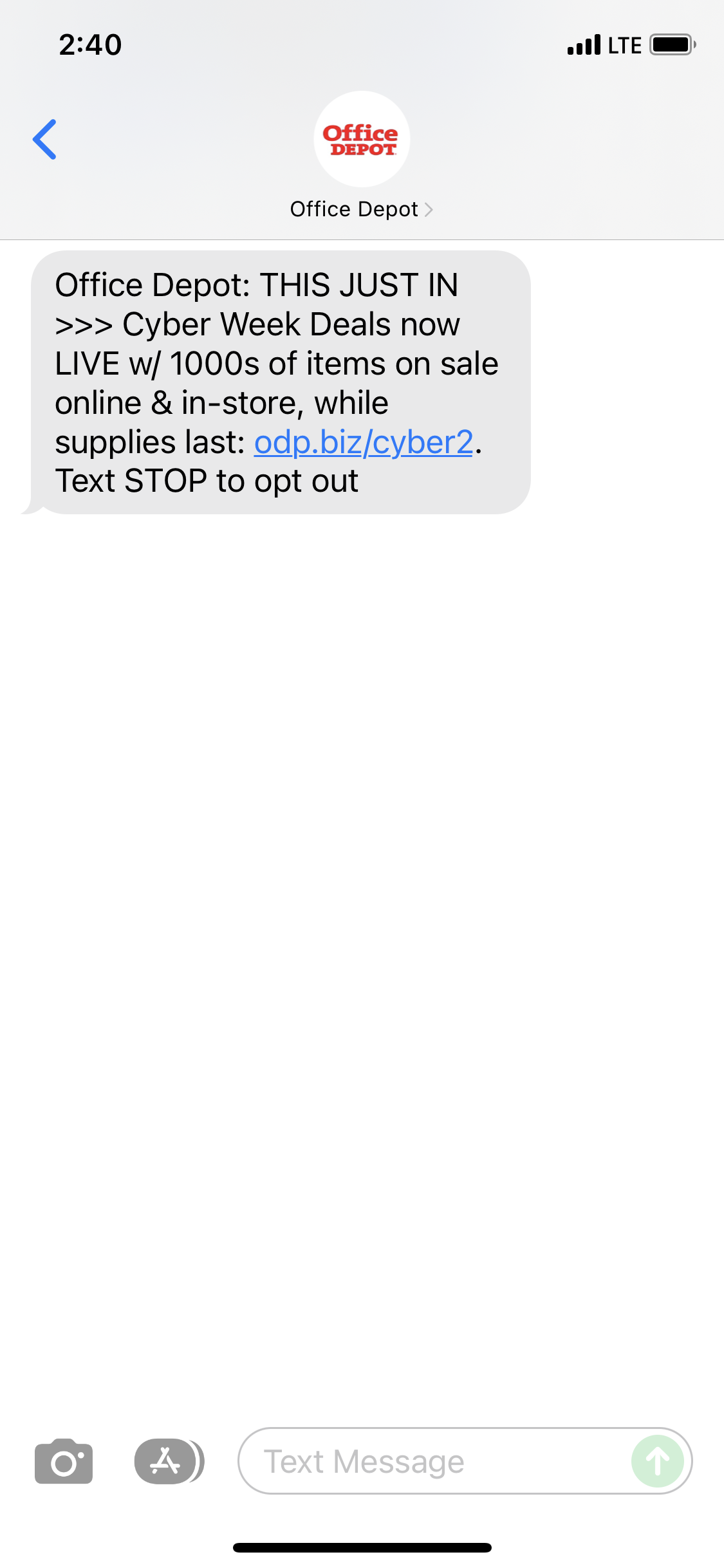 Office Depot Text Message Marketing Example – 11.30.2021 | SMS Archives