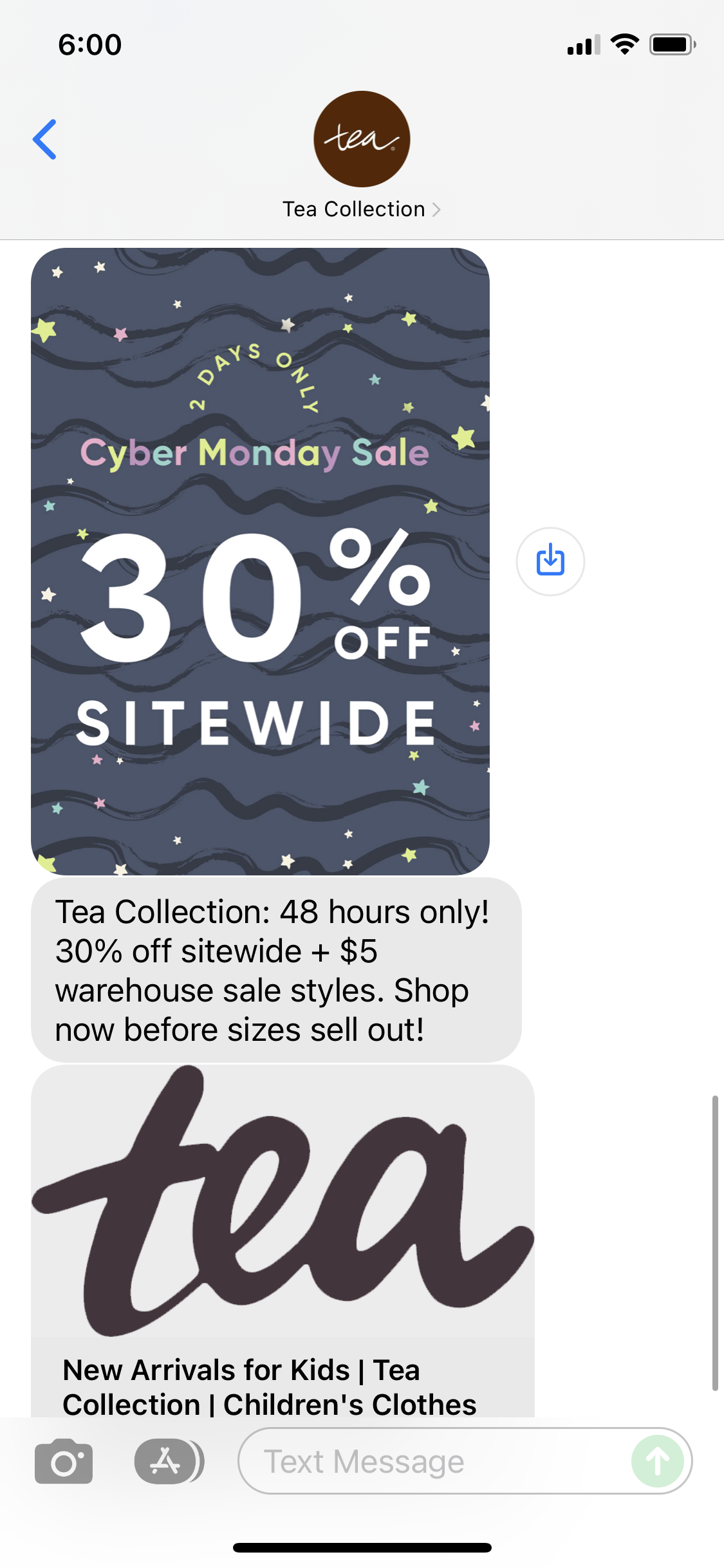 Tea Collection Text Message Marketing Example – 11.28.2021 | SMS Archives