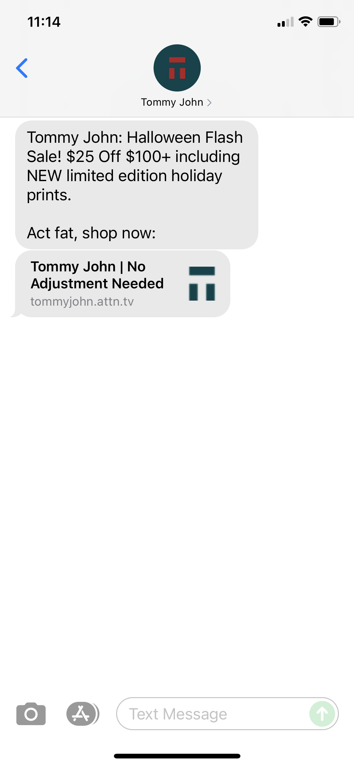 Tommy John Text Message Marketing Example – 10.30.2021 | SMS Archives