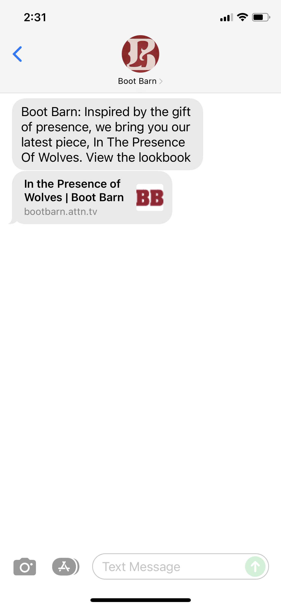 Boot Barn Text Message Marketing Example – 12.06.2021 | SMS Archives