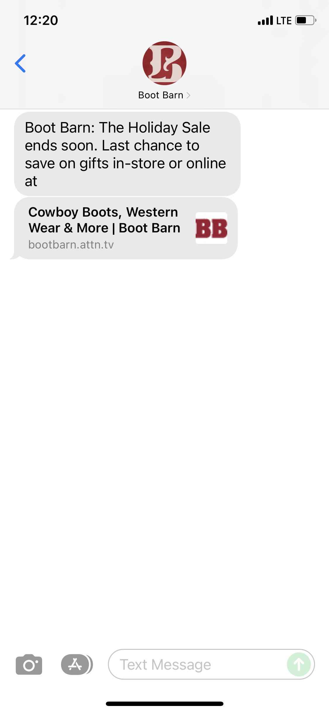 Boot Barn Text Message Marketing Example – 12.16.2021 | SMS Archives