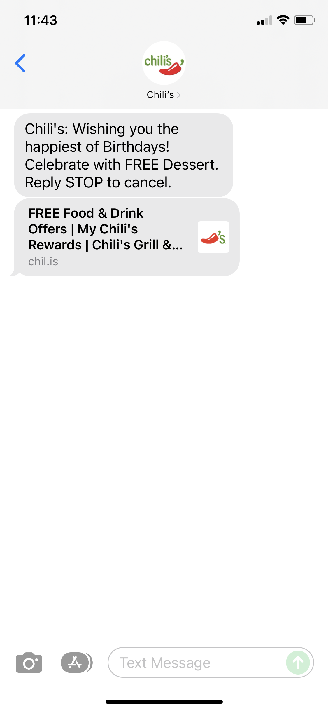 Chili's Text Marketing Examples | SMS Archives
