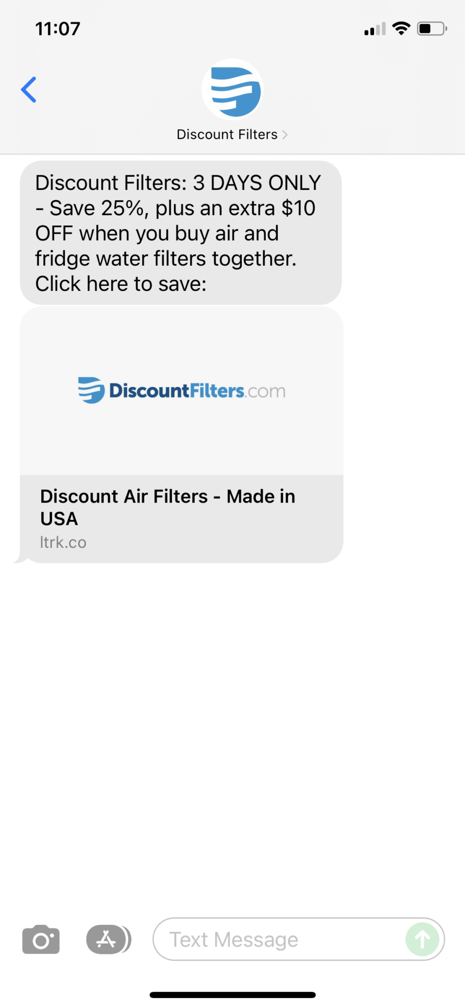 Discount Filters Text Message Marketing Example – 12.23.2021 | SMS Archives