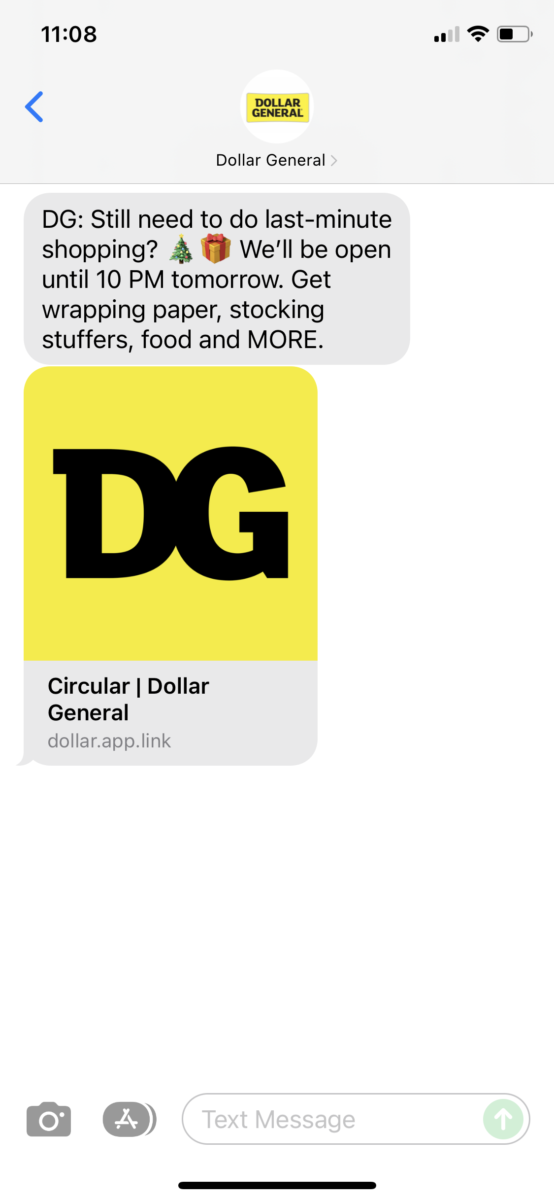 Dollar General Text Message Marketing Example – 12.23.2021 | SMS Archives