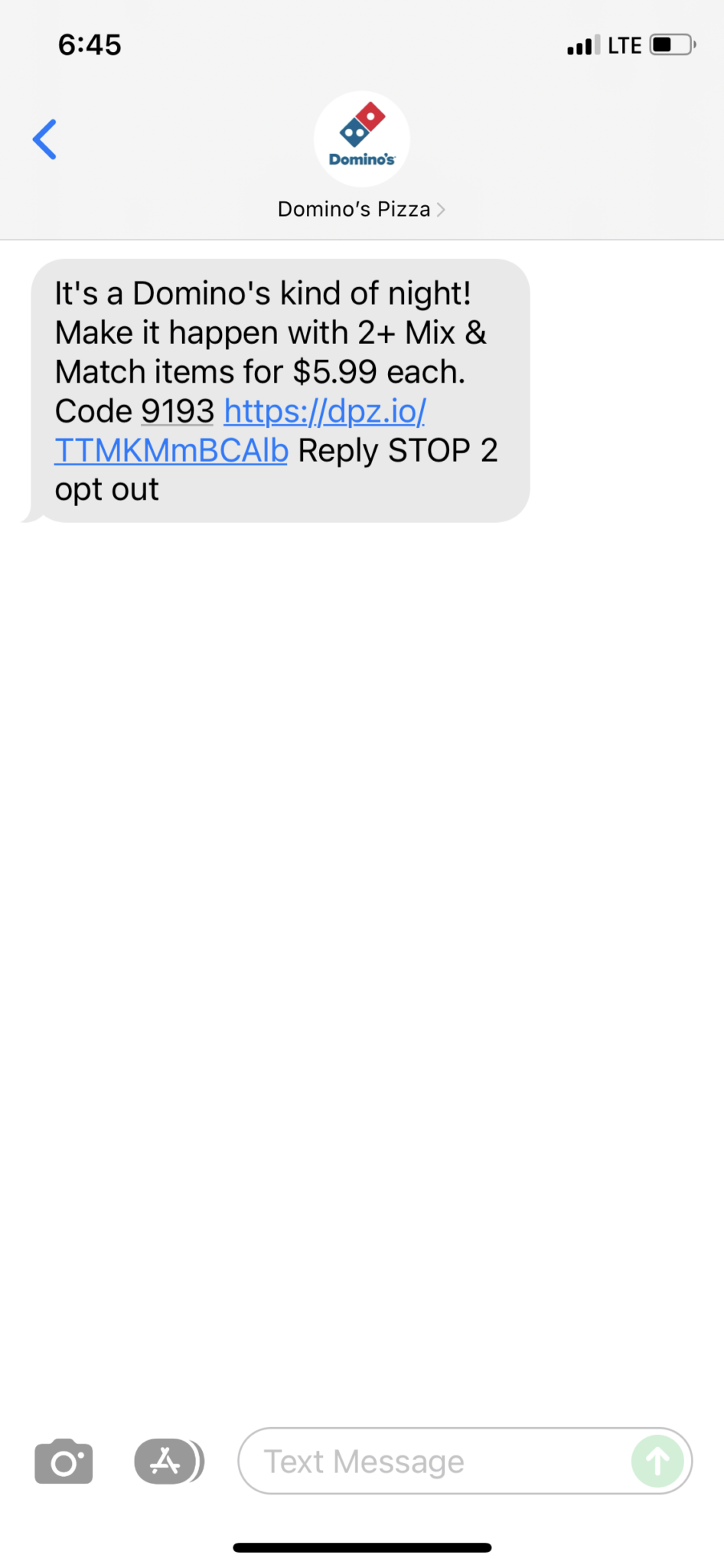 Domino’s Text Message Marketing Example – 12.03.2021 | SMS Archives