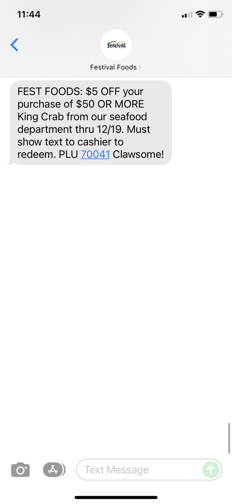 Festival Foods Text Message Marketing Example – 12.18.2021 | SMS Archives