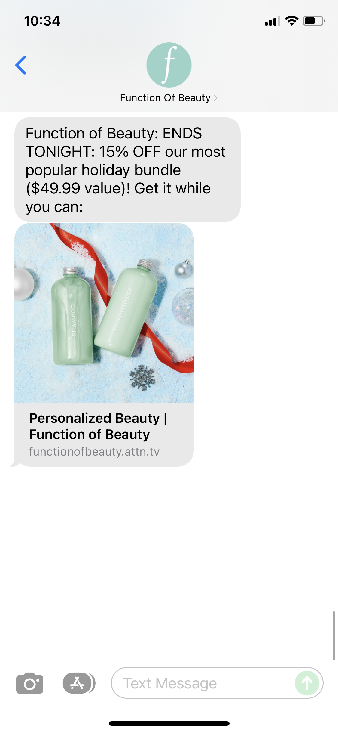 Function of Beauty Text Message Marketing Example – 12.26.2021 | SMS ...