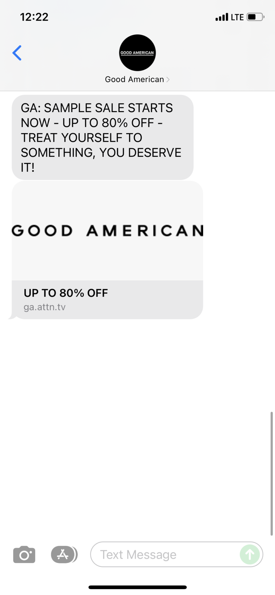 Good American Text Message Marketing Example – 12.16.2021 | SMS Archives