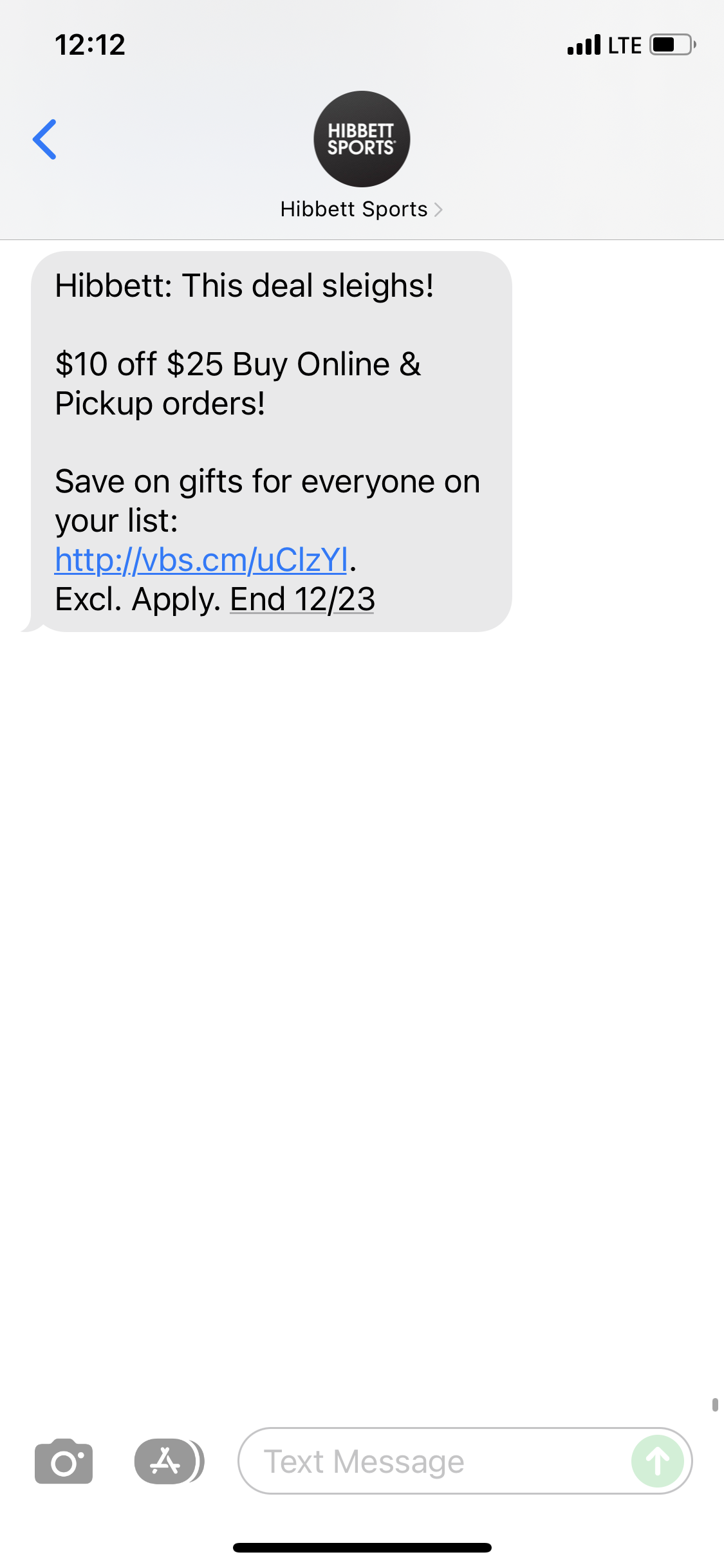 Hibbett Text Message Marketing Example – 12.17.2021 | SMS Archives