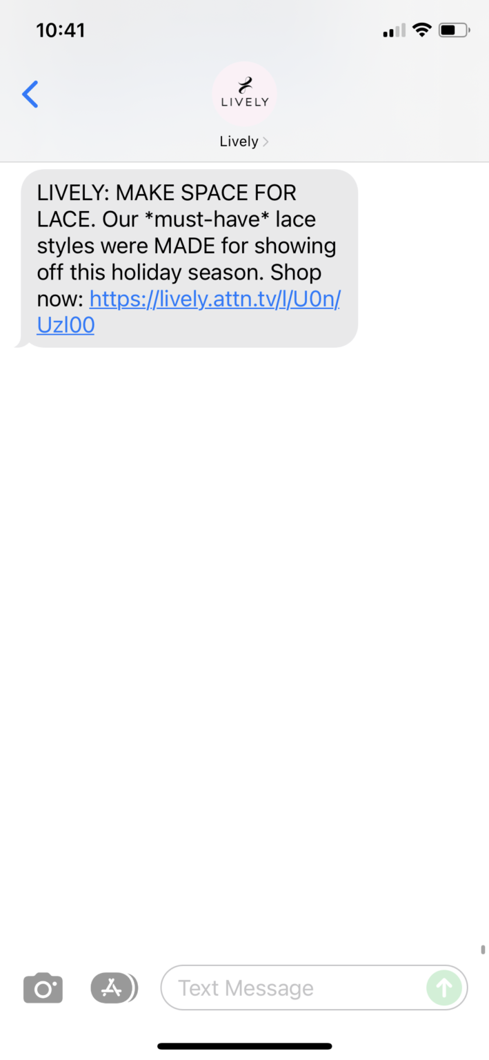 Lively Text Message Marketing Example – 12.26.2021 | SMS Archives