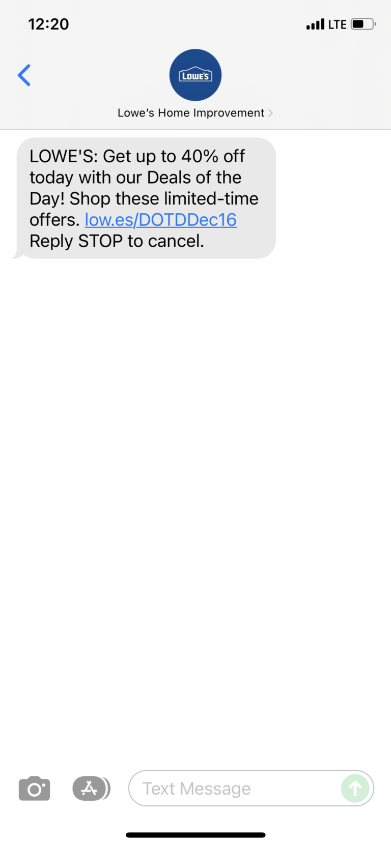 Lowe’s Text Message Marketing Example – 12.16.2021 | SMS Archives