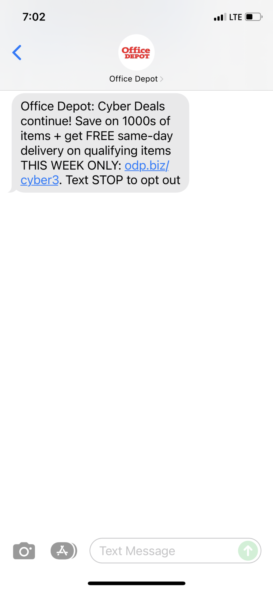 Office Depot Text Message Marketing Example – 12.02.2021 | SMS Archives