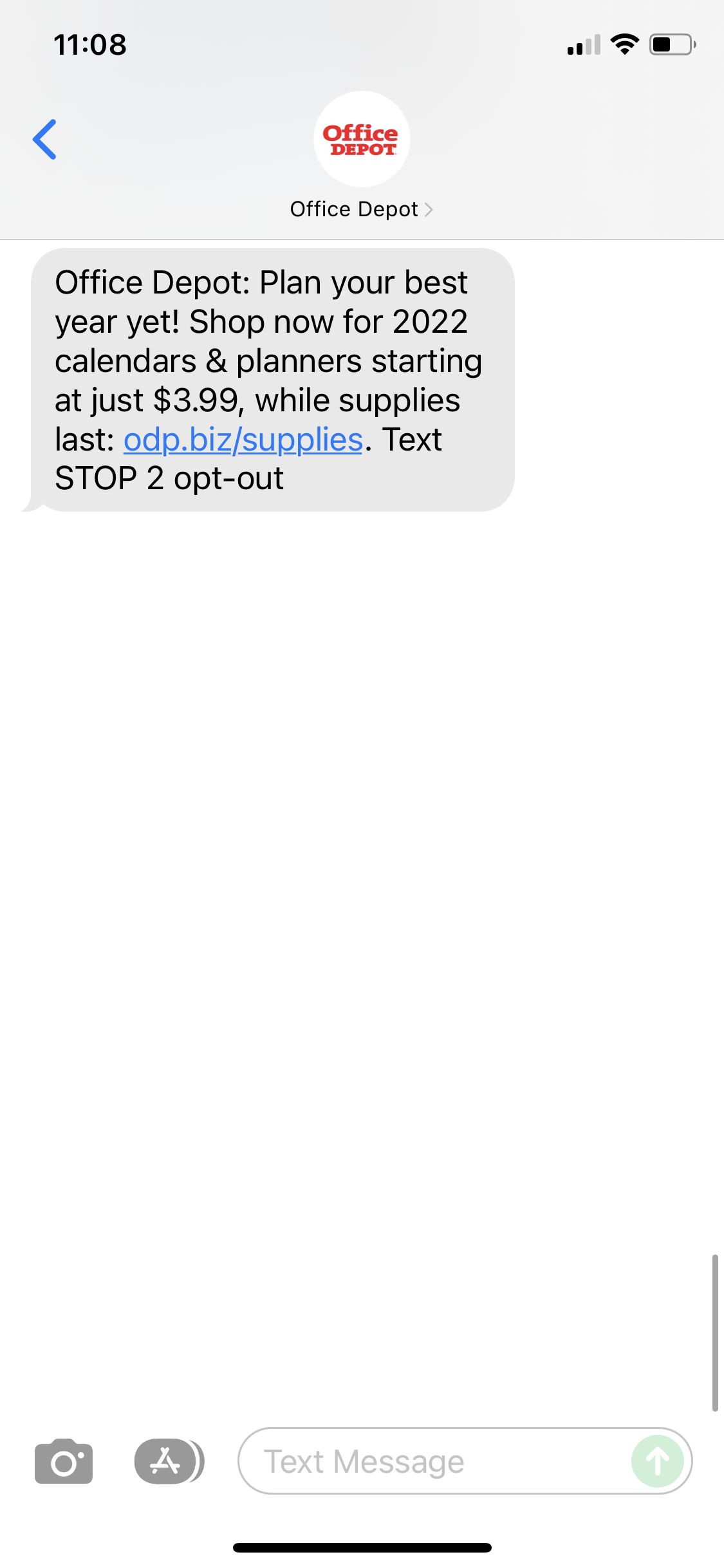 Office Depot Text Message Marketing Example – 12.23.2021 | SMS Archives