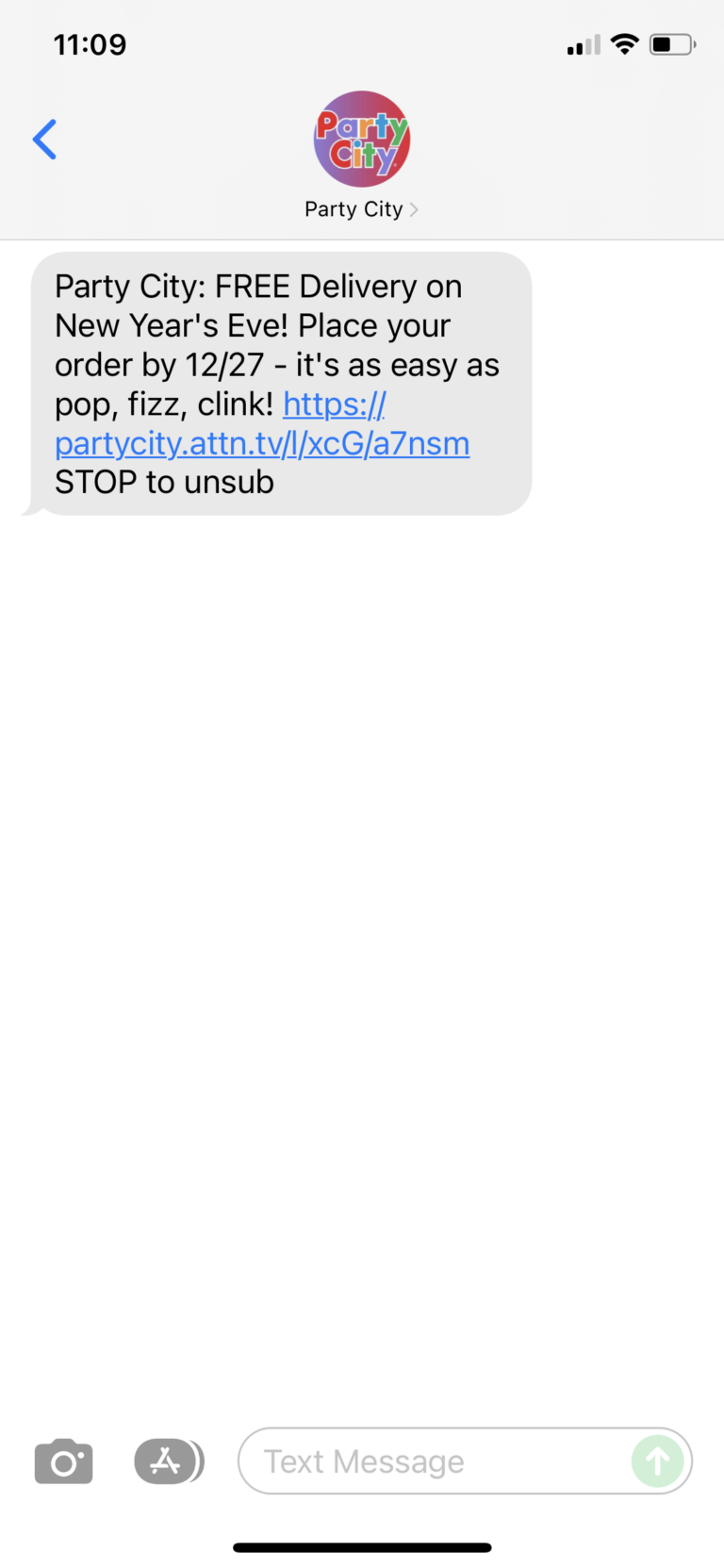 Party City Text Message Marketing Example – 12.23.2021 | SMS Archives