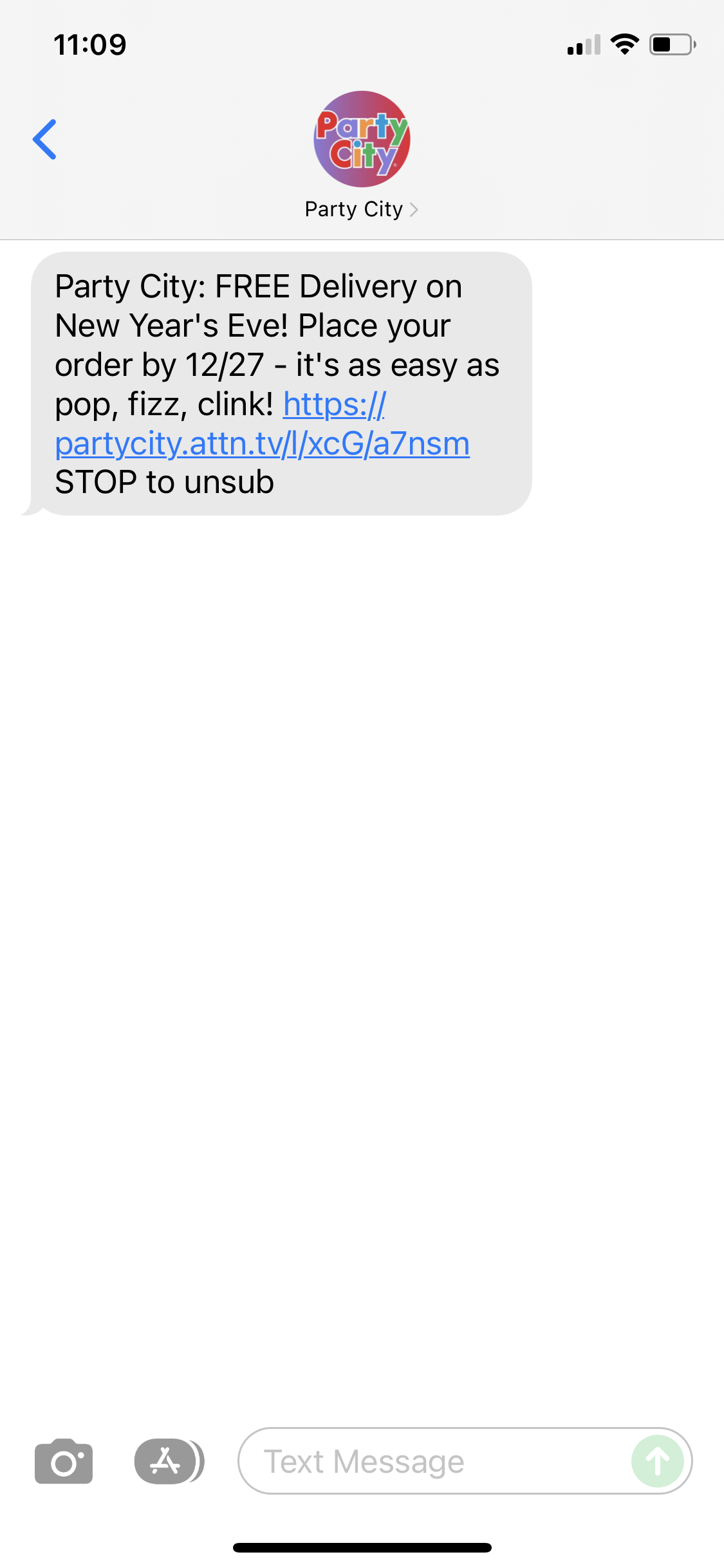Party City Text Message Marketing Example – 12.23.2021 | SMS Archives