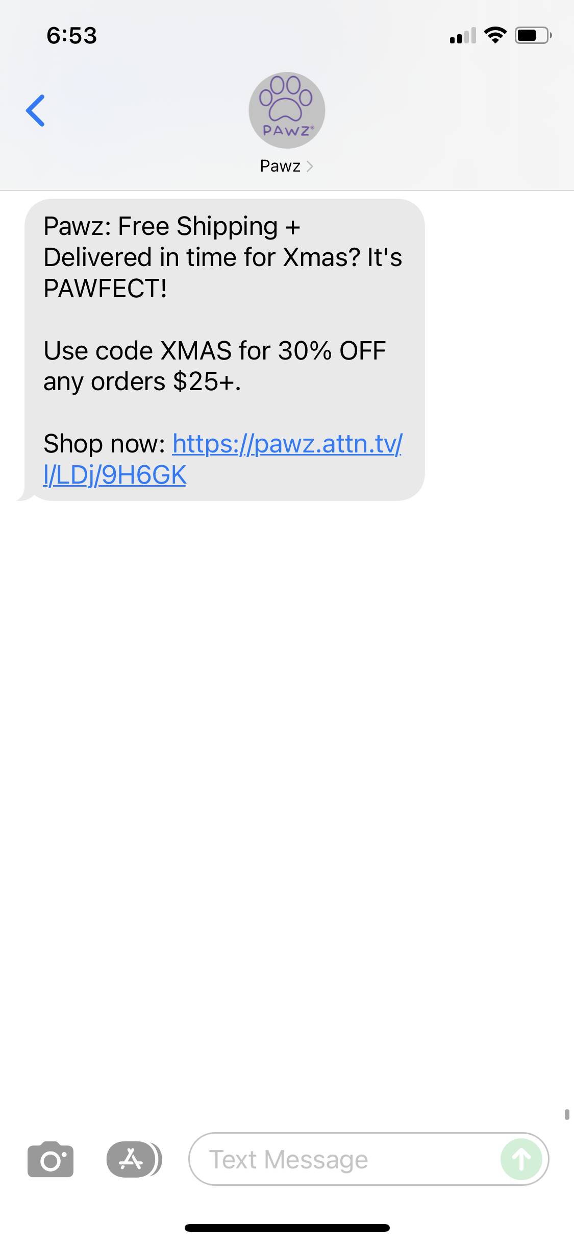 Pawz Text Message Marketing Example 12 11 2021 SMS Archives