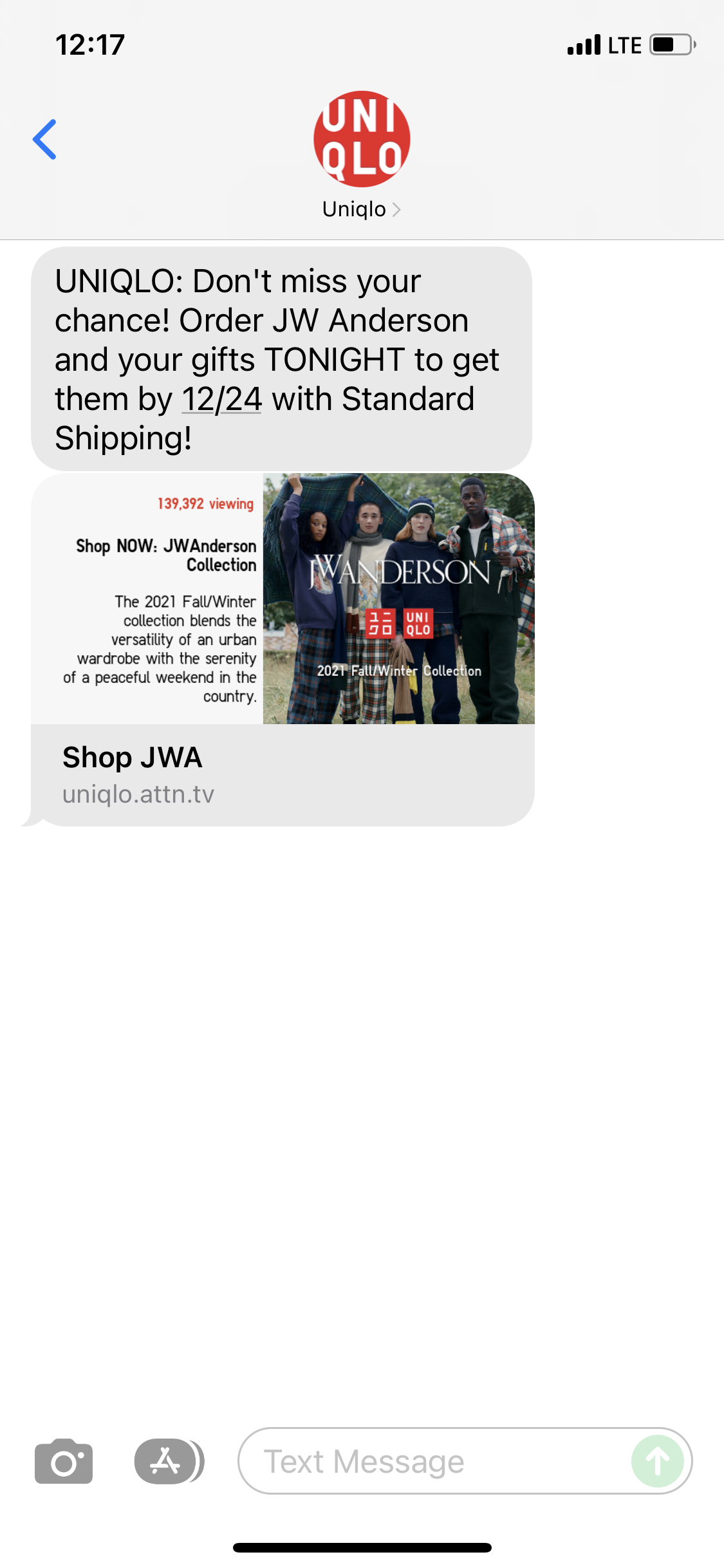 UNIQLO Text Message Marketing Example – 12.16.2021 | SMS Archives