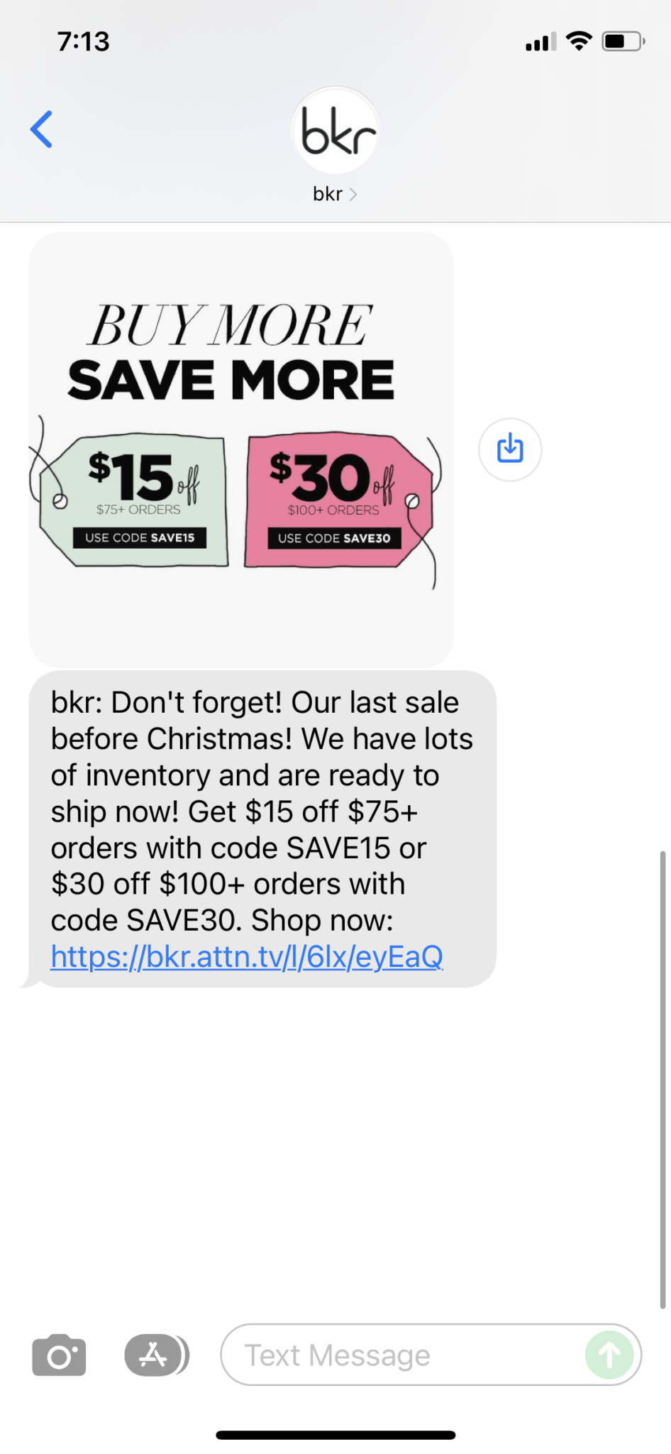 bkr Text Message Marketing Example – 12.10.2021 | SMS Archives