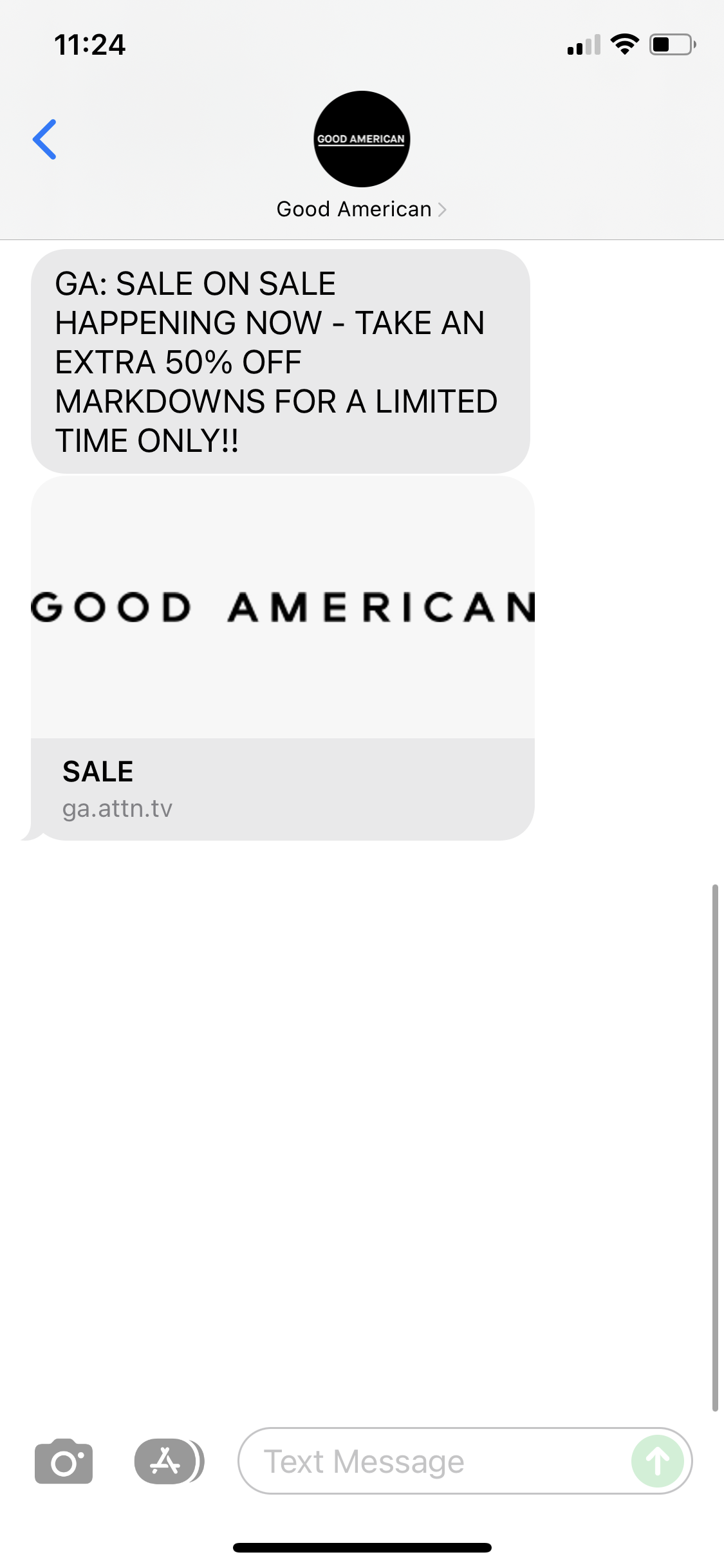 Good American Text Message Marketing Example – 11.22.2021 | SMS Archives