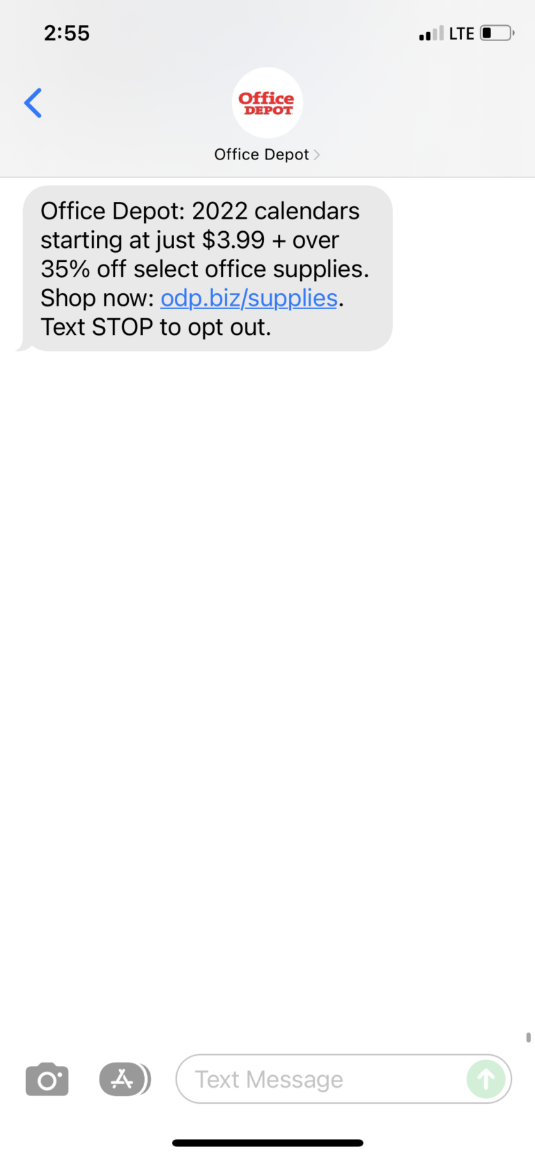 Office Depot Text Message Marketing Example – 12.30.2021 | SMS Archives