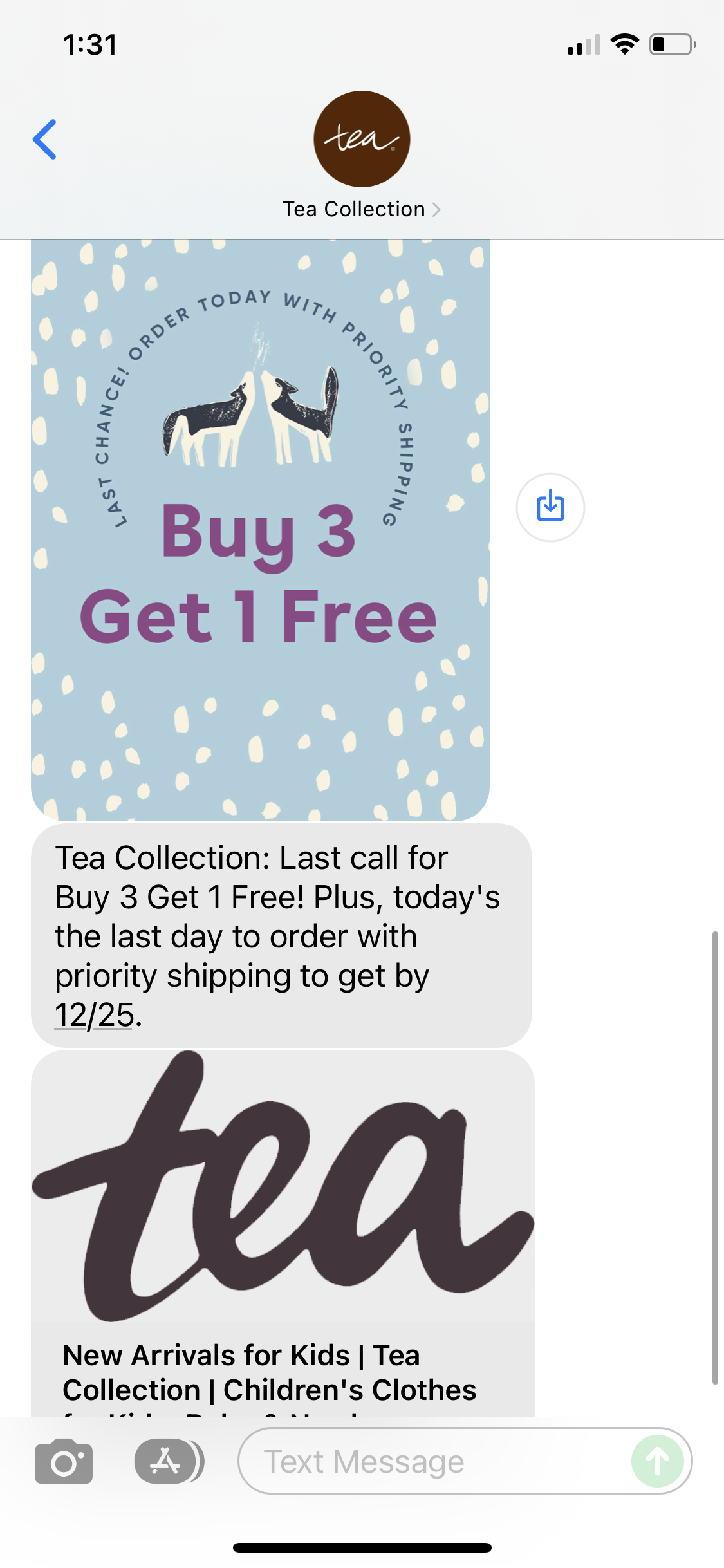 Tea Collection Text Message Marketing Example – 12.13.2021 | SMS Archives
